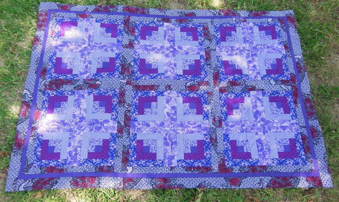 Vintage Handmade Purple Log Cabin Quilt - Etsy