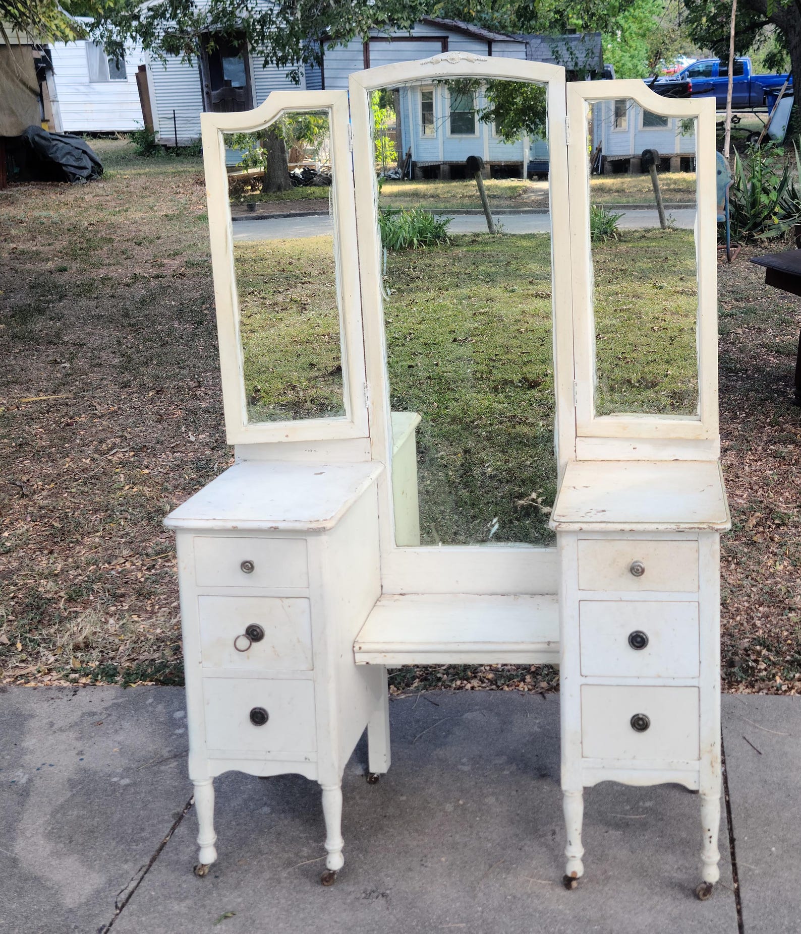 Antique 1920s Vanity With Trifold Mirror Vanity Dressing Table - Etsy