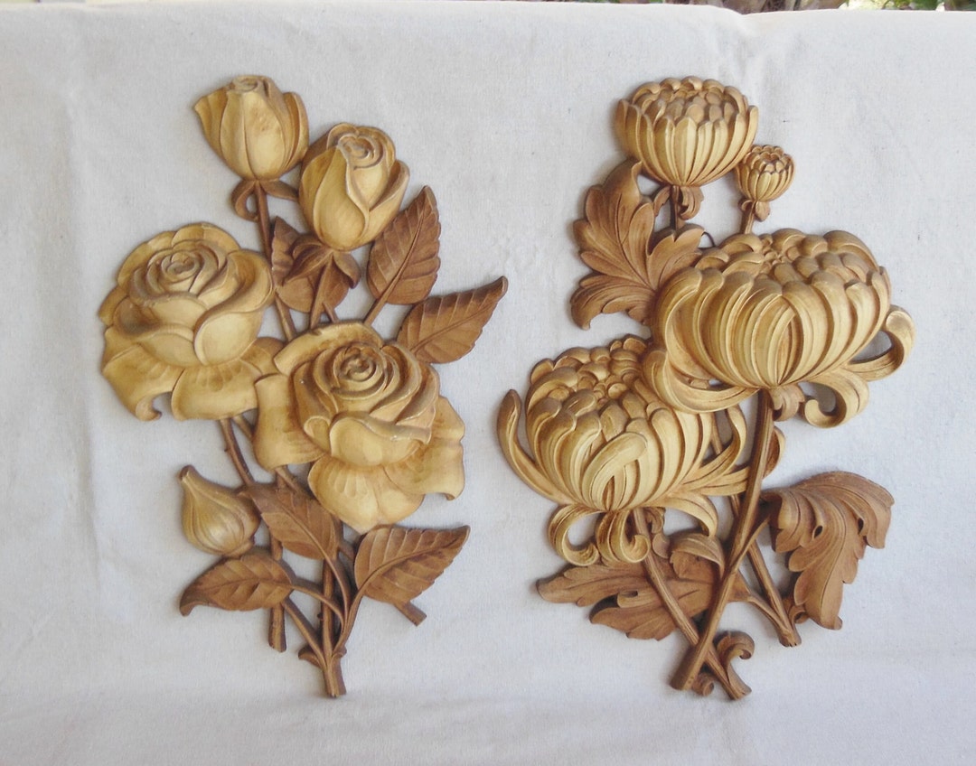 Vintage Syroco Plastic Wall Decor Floral Flowers Wall Art Pair of ...