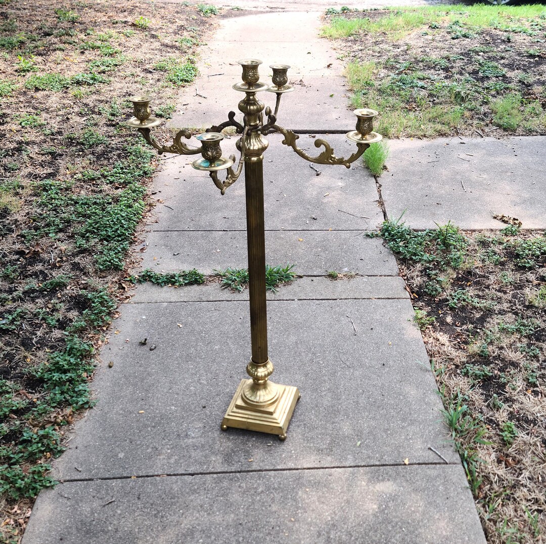 Vintage 45 in Tall Brass Candle Stand Candelabra 4 Arm Standing Candle ...