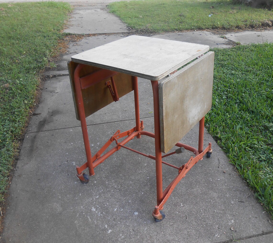 Vintage Typewriter Table Heavy Metal Frame Drop Leaf Wood Top | Etsy