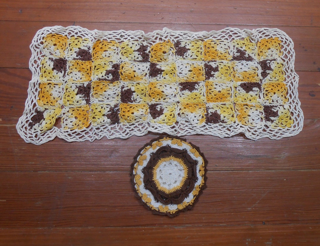 Antique Handmade Crocheted Table Runner and Doily Set - Etsy