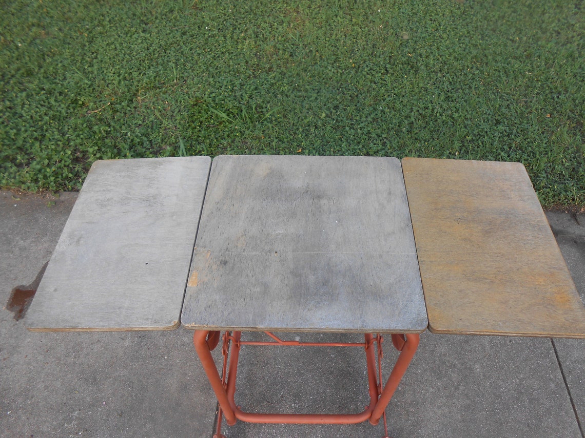 Vintage Typewriter Table Heavy Metal Frame Drop Leaf Wood Top | Etsy