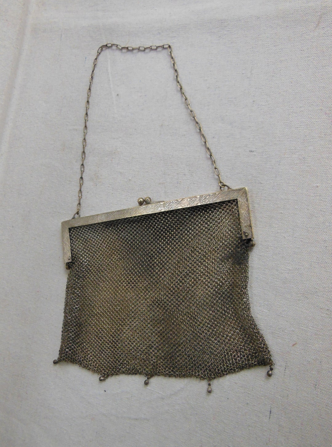 Vintage Mesh Purse German Silver Early 1900s Engraved Frame Edwardian ...