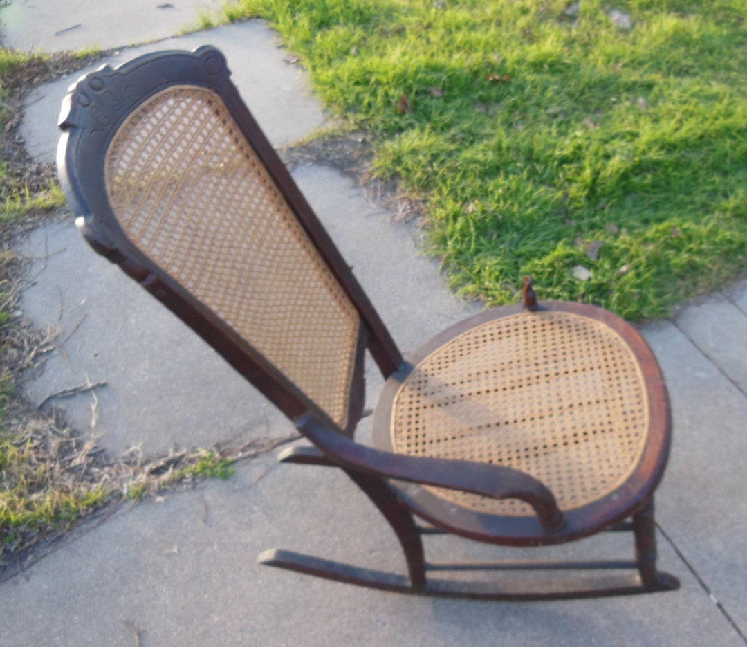 Antique Hand Caned Rocking Chair Project Chair Wood Wooden Rocker Caned ...