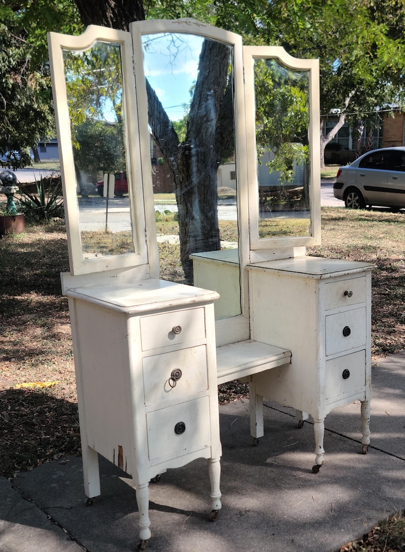 Antique 1920s Vanity With Trifold Mirror Vanity Dressing Table - Etsy