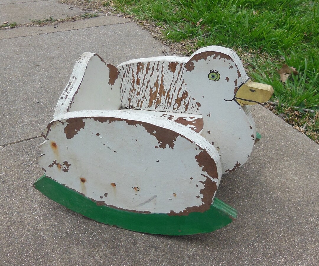Vintage Handmade Childs Rocker Duck Childrens Rocking Chair Folk Art ...