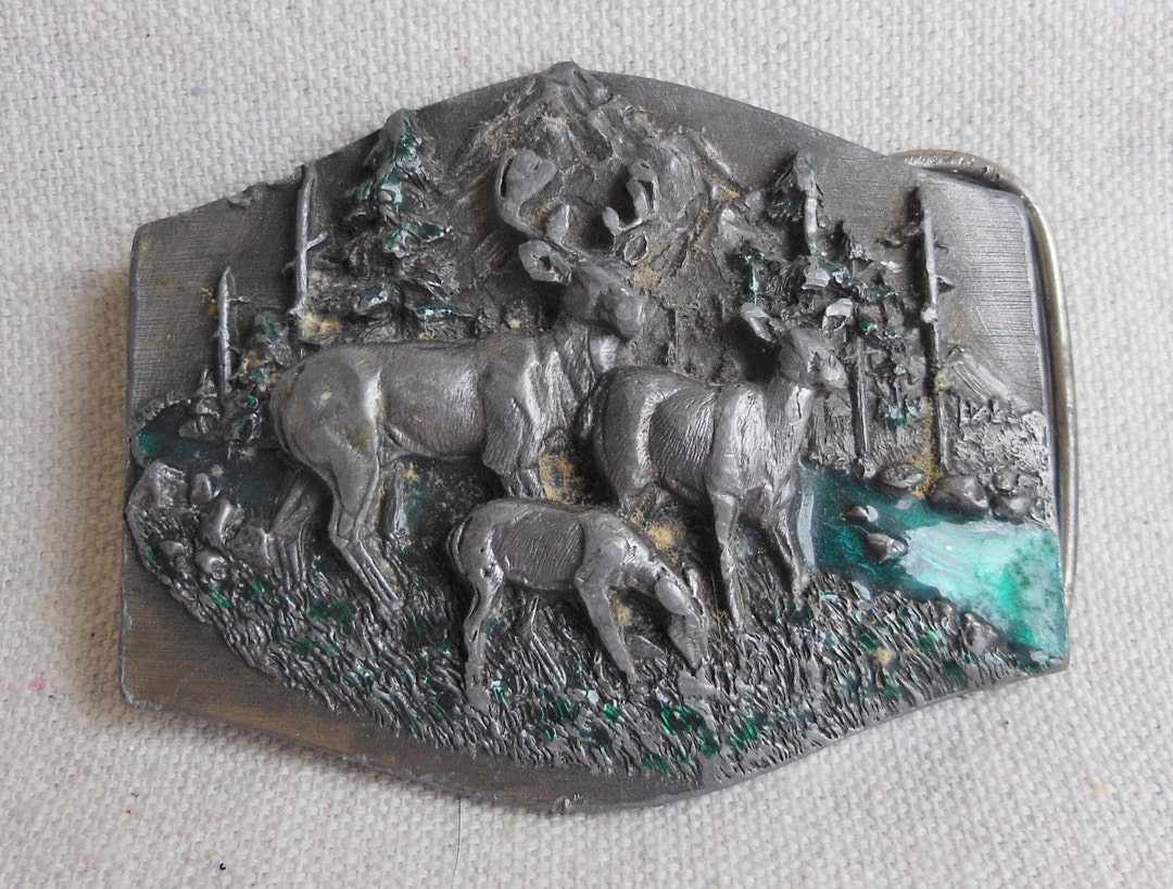 Vintage Deer Belt Buckle Siskiyou Buckle Co Oregon 1989 Pewter Buckle ...