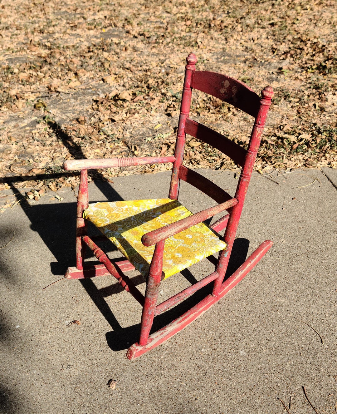 Antique Wood Childs Rocker Red Painted Wooden Kids Childrens Rocking ...