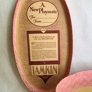 Vintage 1930s Effanbee Lamkin Oval Doll Box Original Doll Box Pink ...