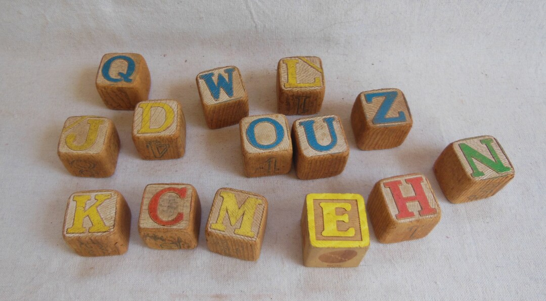 Vintage Wooden Blocks 14 Alphabet Letter Blocks Preschool Learning Wood ...