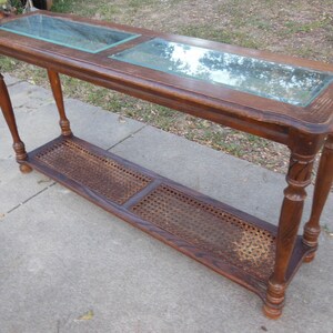 Vintage Wood Glass Cane Console Entryway Entry Table - Etsy