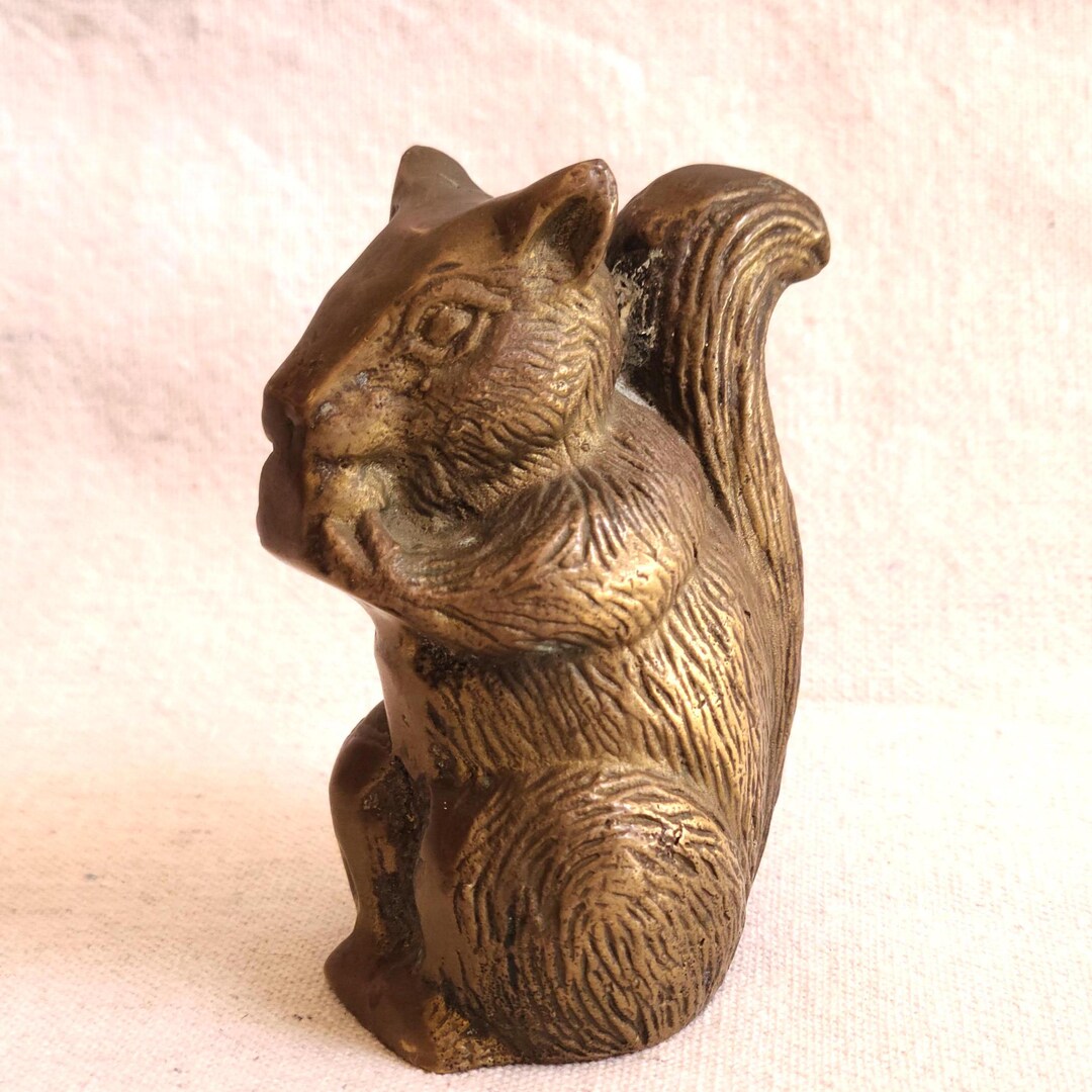 Brass Squirrel Cracking a Nut 1980s Shelf Mantle Decor - Etsy