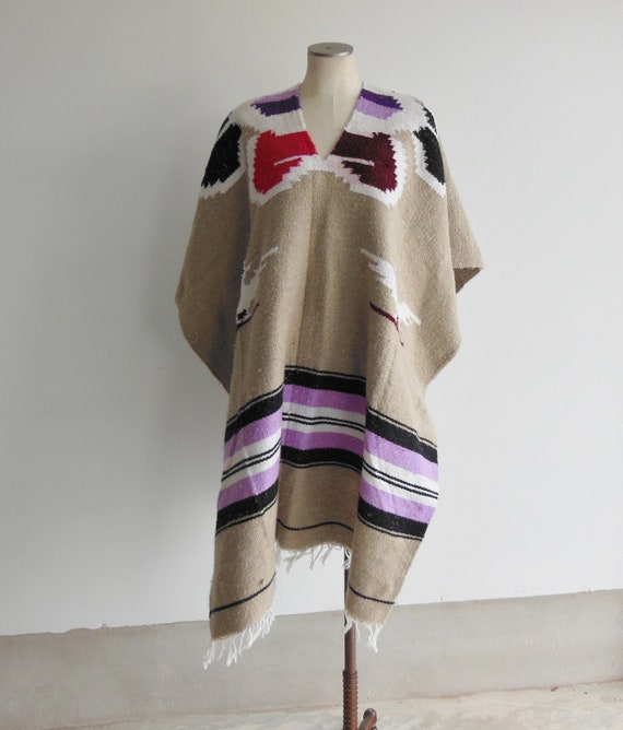 Vintage Mexican Poncho Serape Western Cowboy Gunsling… - Gem