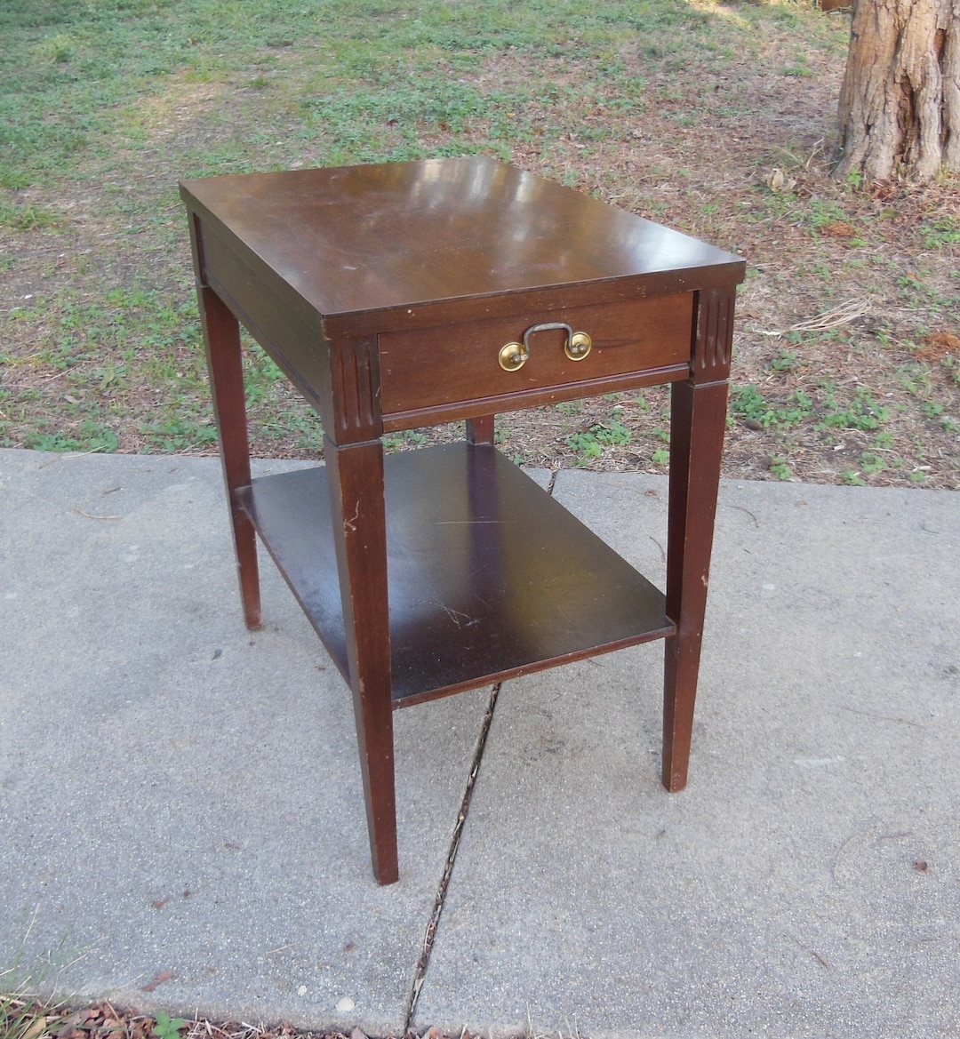 Vintage Mersman Mahogany End Table Federal Style Taper Leg 2 Tier Table With Drawer Side Table ...