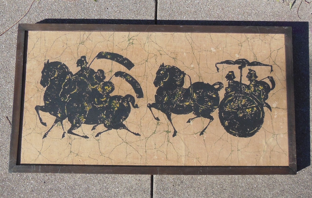 Vintage Batik Print Roman Chariots Gladiators Fabric Printed Silhouette ...