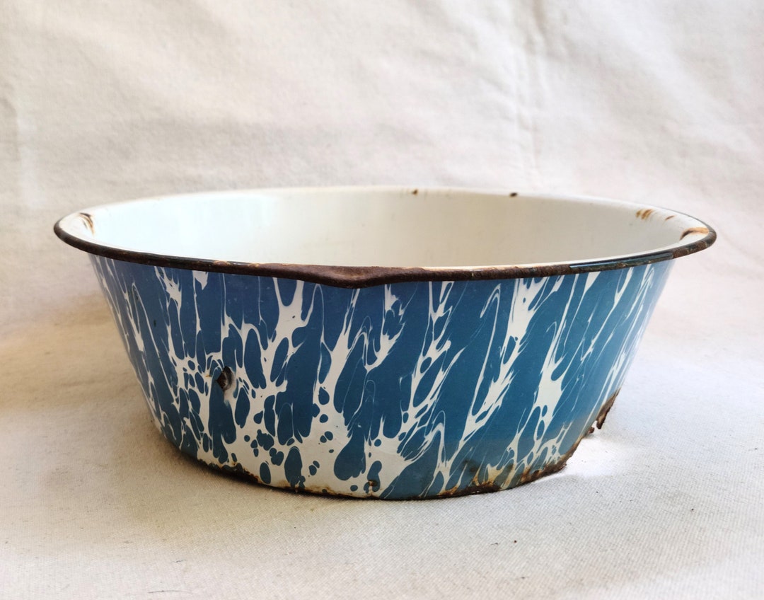 Vintage Blue White Splatterware Graniteware Enamel Dish Small Basin ...
