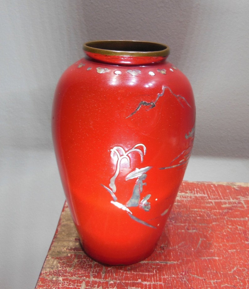 Vintage Red Enamel Abalone Mother of Pearl Iridescent Inlay - Etsy