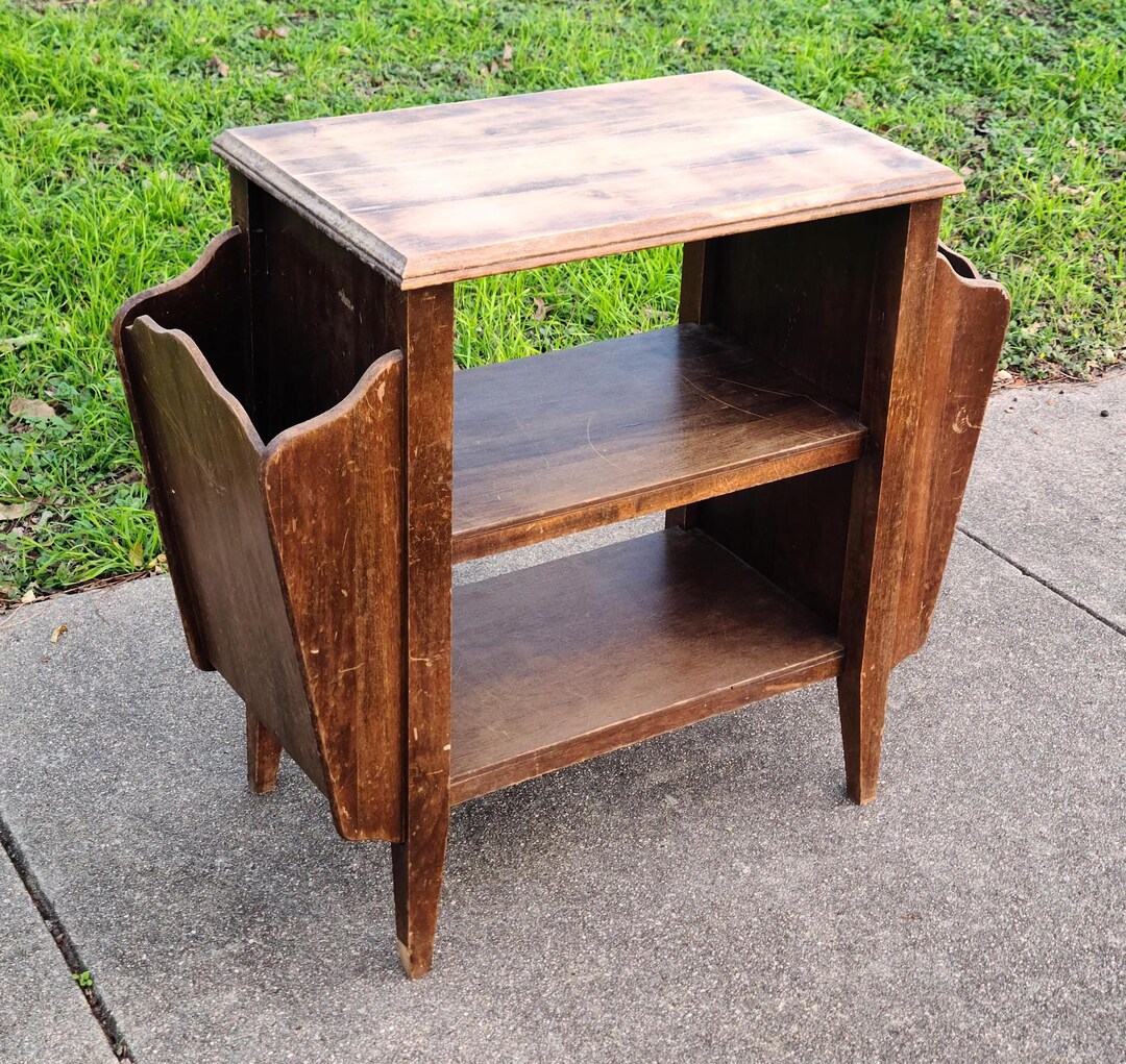 Vintage Wood End Table Magazine Storage - Etsy