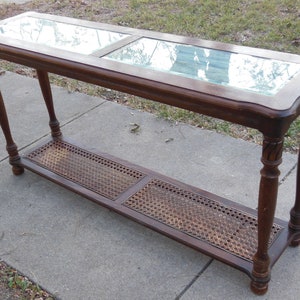 Vintage Wood Glass Cane Console Entryway Entry Table - Etsy