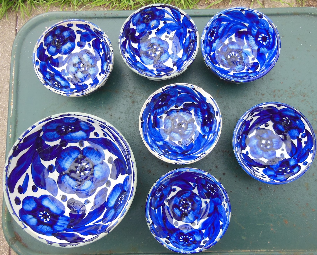 Vintage Art Pottery Handpainted Dish Set Southwest Decor Cobalt Blue ...