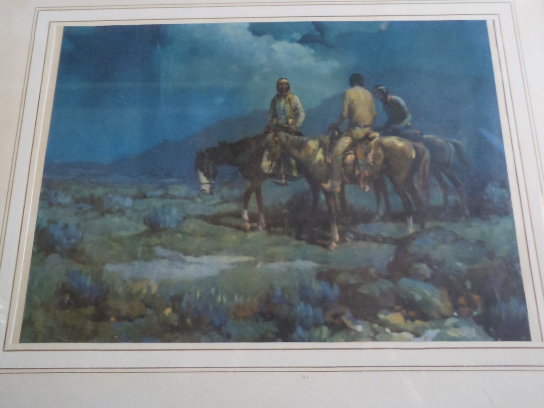 Vintage Native American Lithograph Art Print American West Indian ...