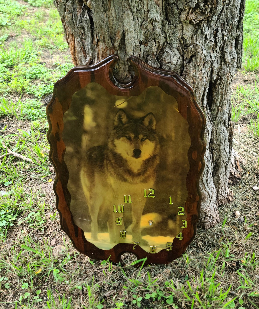 Vintage Handmade 1970s Wolf Wall Clock Art Lacquered Wall Clock Wolf ...