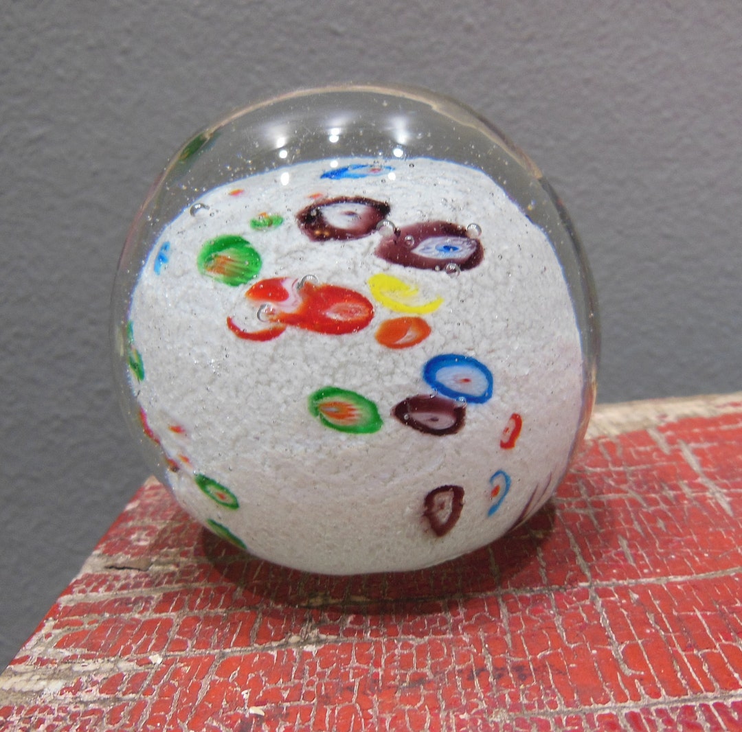 Vintage Glass Sphere Paperweight Round Glass Ball Art Object Multi ...