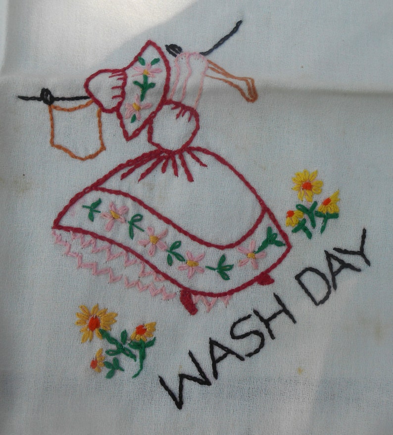 Antique Handmade Hand Embroidered Tea Towels Set Days Week - Etsy