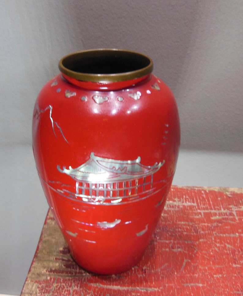 Vintage Red Enamel Abalone Mother of Pearl Iridescent Inlay - Etsy