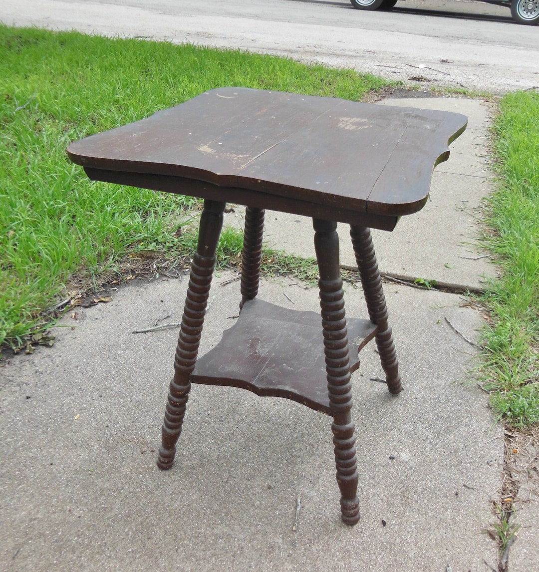 Antique Oak Wood Parlor Table Turned Leg Wooden Lamp Side End Table ...
