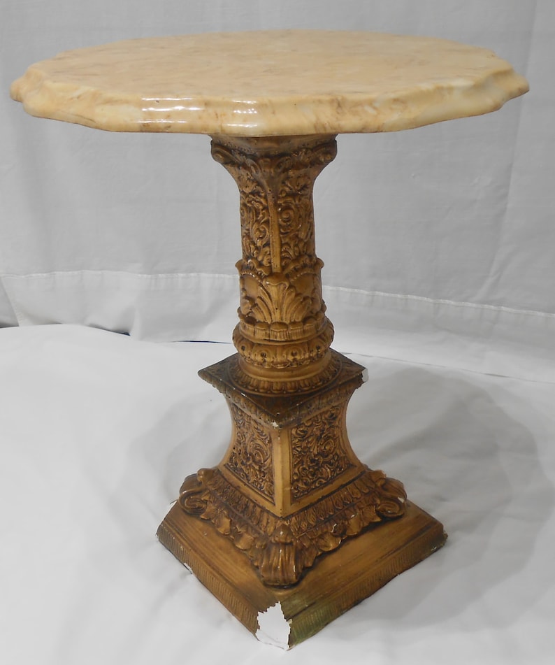 Vintage Heavy Plaster Ornate Base Table Faux Cultured Marble - Etsy
