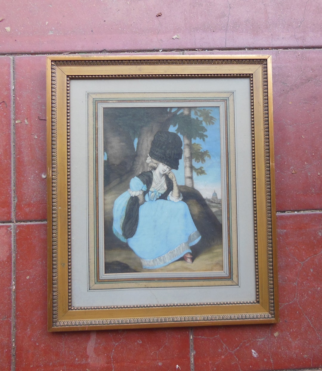 Vintage Signed Numbered Mezzotint Art Print Edwardian Lady With Giant ...