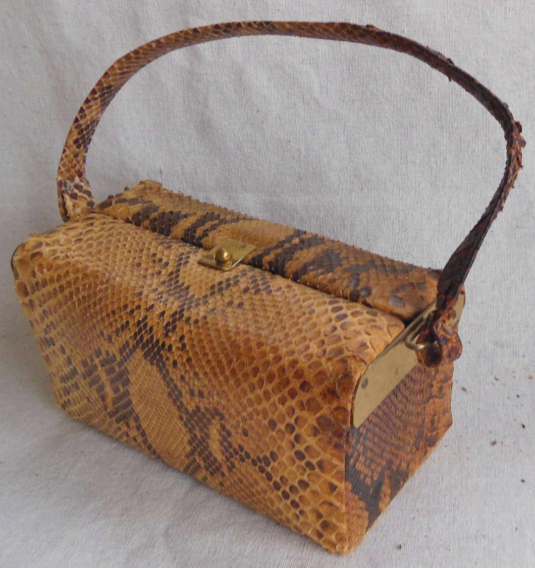 Vintage Snakeskin Box Purse Python Snake Skin Textured Retro Fashion ...