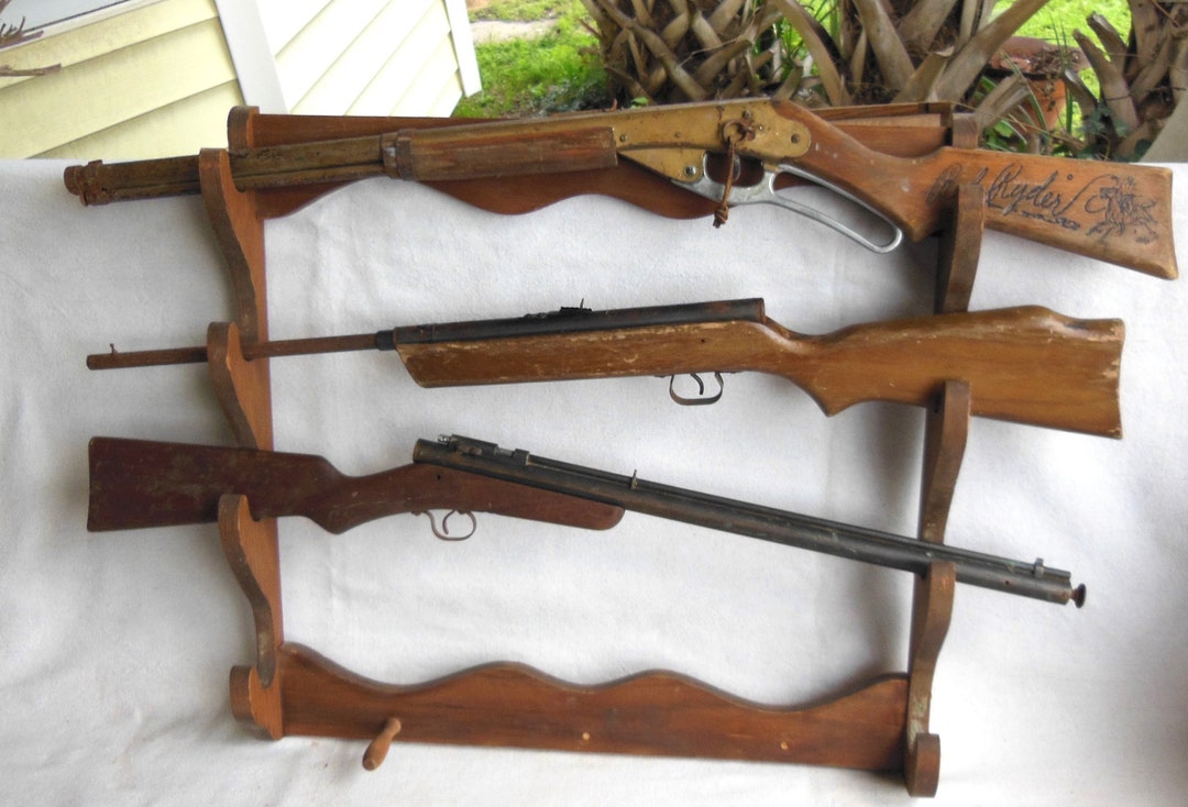 Vintage Wall Mount Wood Gun Rifle Rack Holds 4 Guns Wall Mount Gun ...
