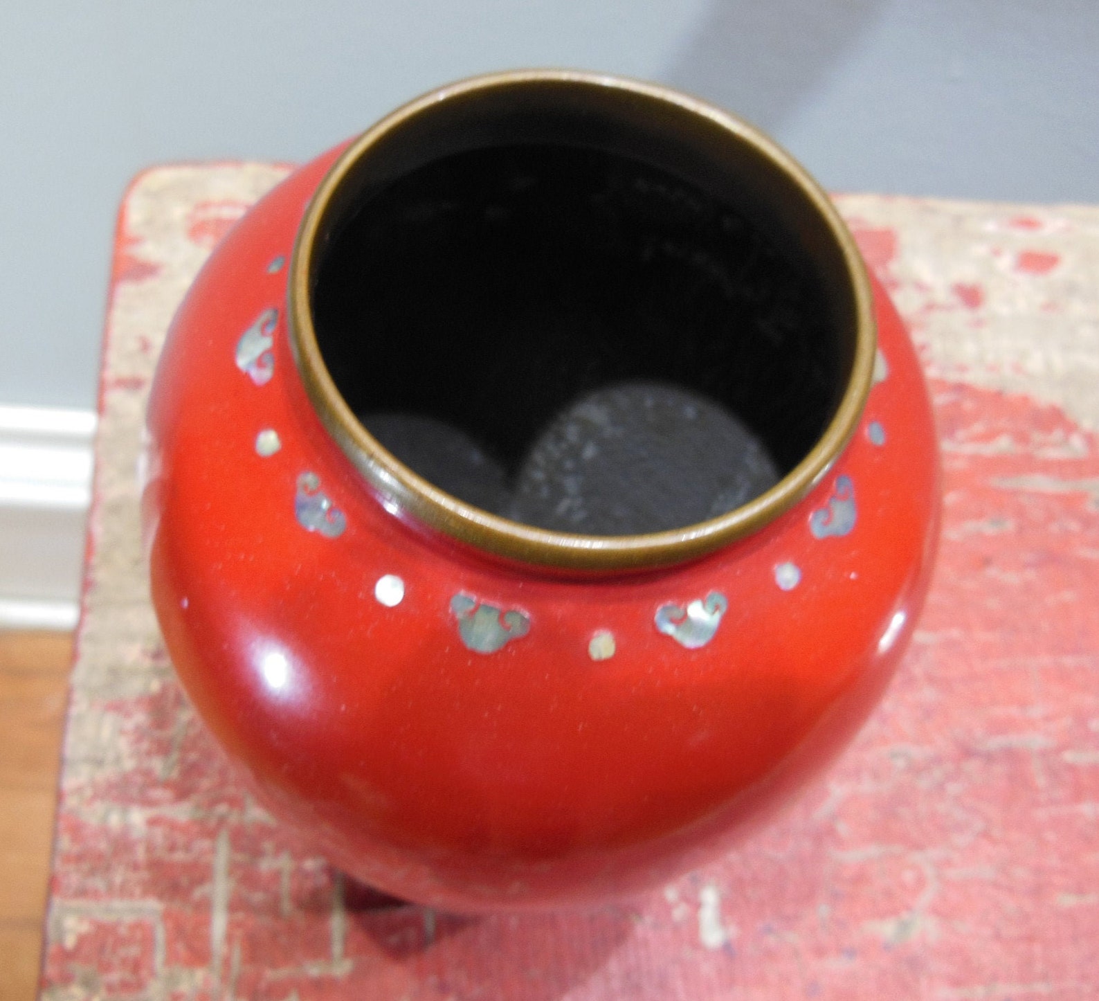 Vintage Red Enamel Abalone Mother of Pearl Iridescent Inlay - Etsy