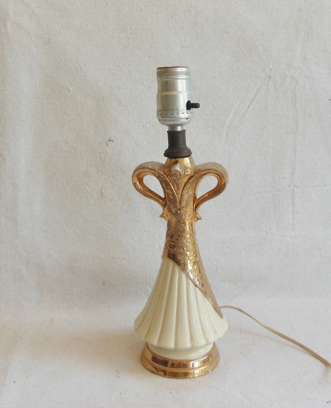 Mid Century Modern Lamp Gold White Cream Ceramic Table Lamp Desk Lamp ...