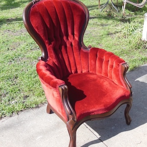 Antique Victorian Style Parlor Parlour Chair Red Velvet Boudoir ...
