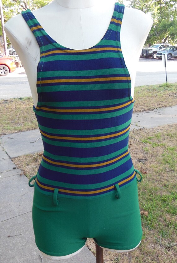 Vintage Swimsuit 1960s Mod One Piece Knit Stretchy Hi… - Gem