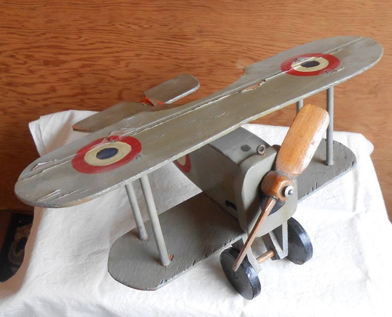 Vintage Handmade Model Airplane Biplane Folk Art Wood Craft | Etsy