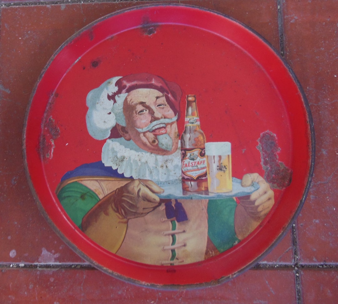 Vintage Round Metal Falstaff Tray Beer Advertising Tray Antique Serving ...