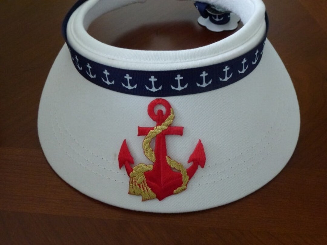 Sailing Sun Visor With Red and Gold Anchor Applique and Grosgrain ...