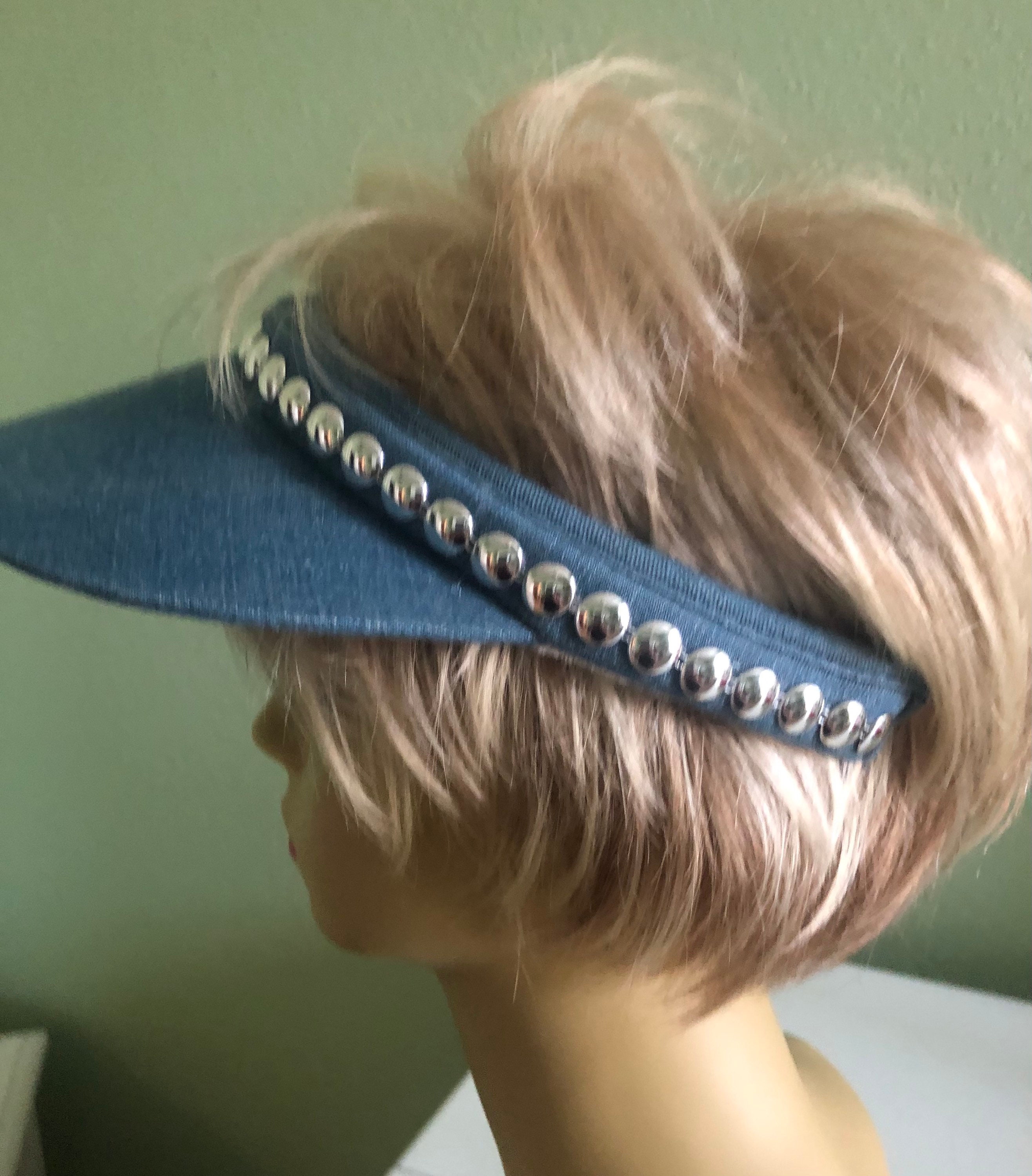 Glitzy Denim Sun Visor With Silver Tone Studs, Denim and Silver Ladies ...