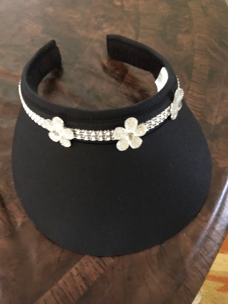 Glitzy Sun Visor in White or Black Decorated With Beaded Flowers and ...