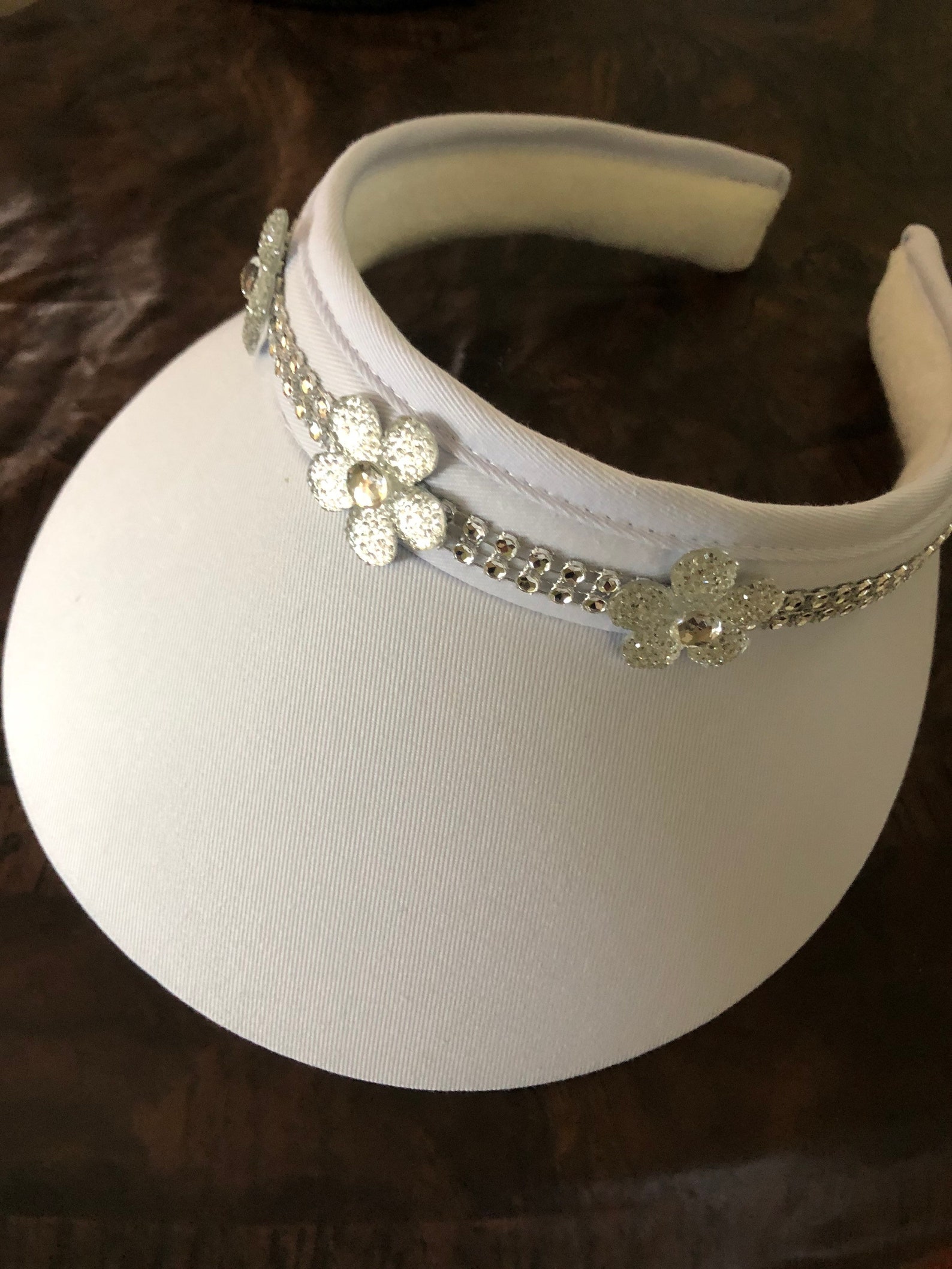 Glitzy Sun Visor in White or Black Decorated With Beaded Flowers and ...