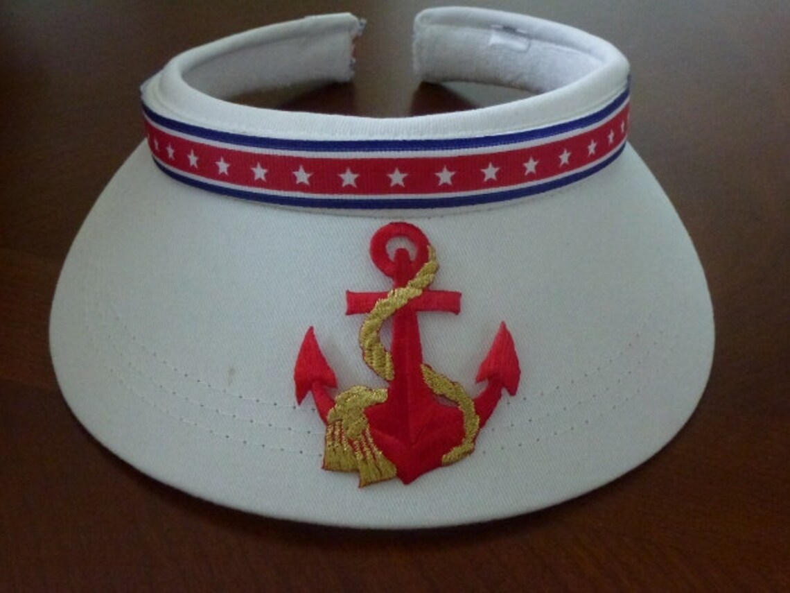 Sailing Sun Visor With Red and Gold Anchor Applique and Grosgrain ...
