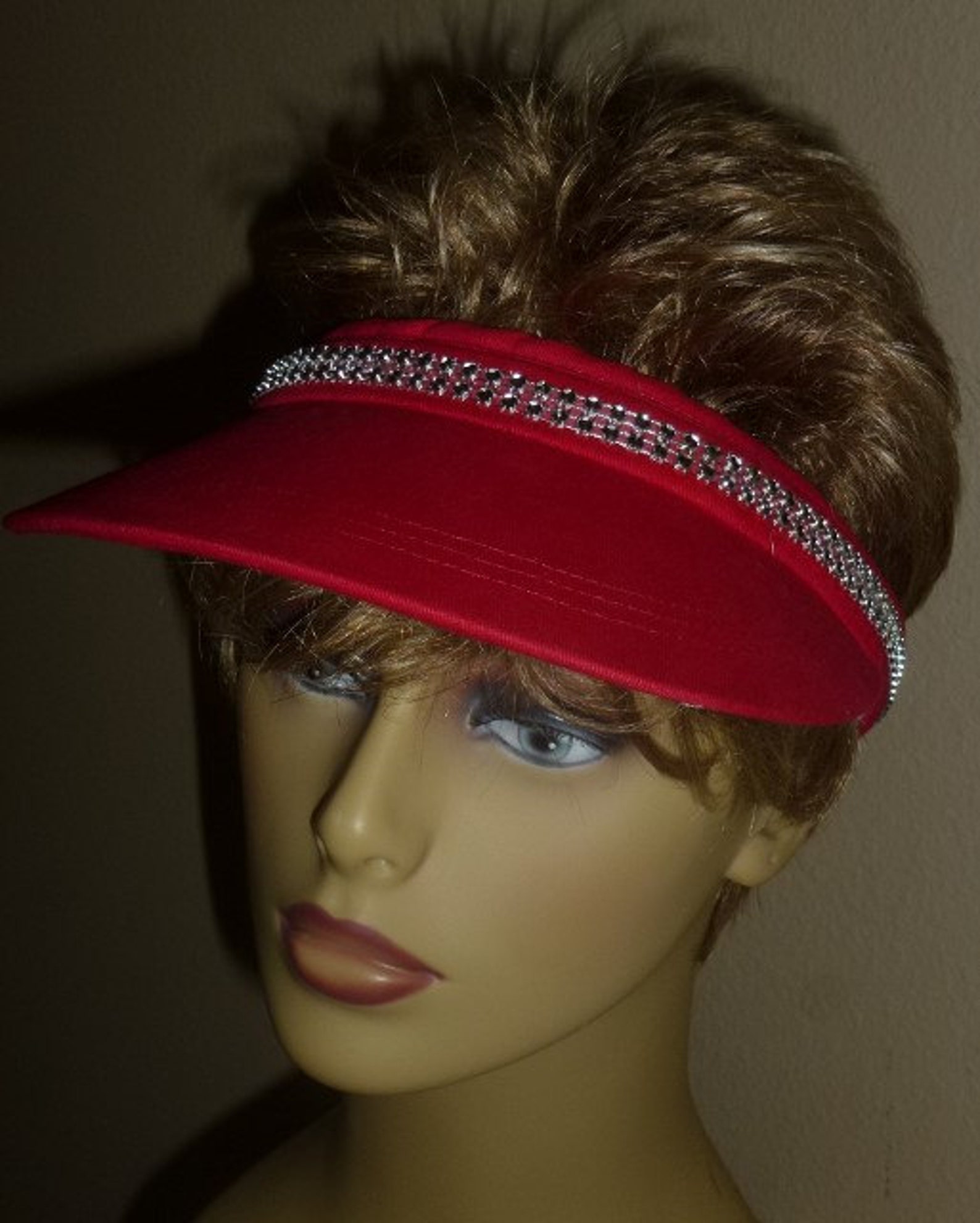Golf Sun Visor, Tennis Visor Thin Rhinestone Trim, Red Ladies Sun Visor ...