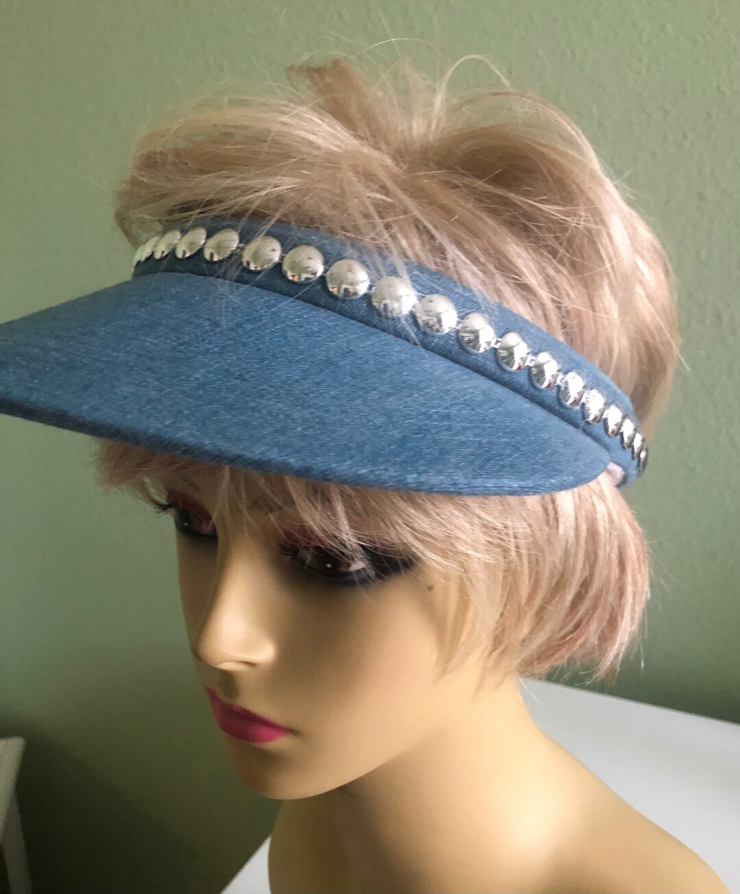 Glitzy Denim Sun Visor With Silver Tone Studs, Denim and Silver Ladies ...