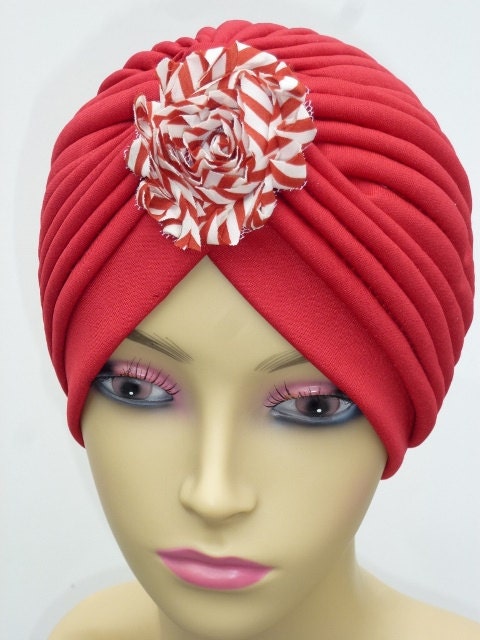 Red Chemo Hand Decorated Turban Dressy Chemo Turban in Red | Etsy