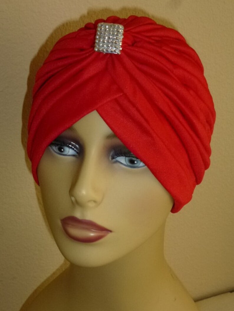 Red Chemo Hand Decorated Turban Dressy Chemo Turban in Red - Etsy